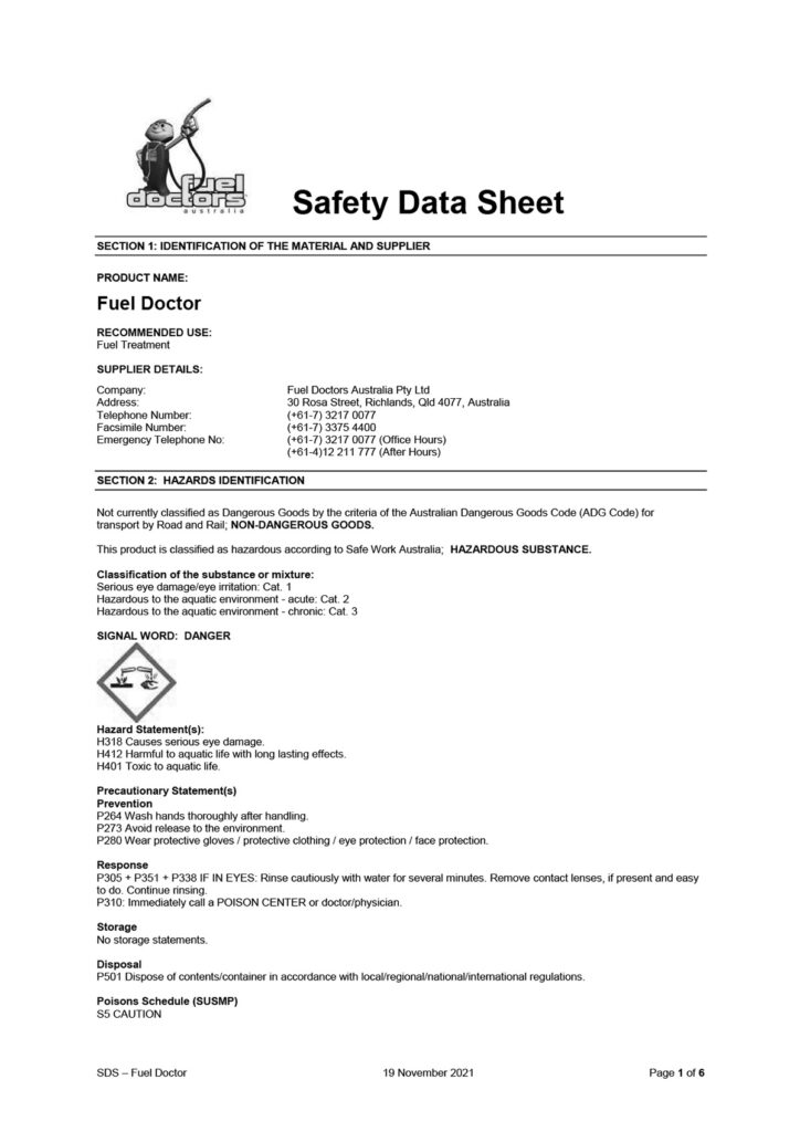 Fuel Doctor MSDS - Vessel Management Services